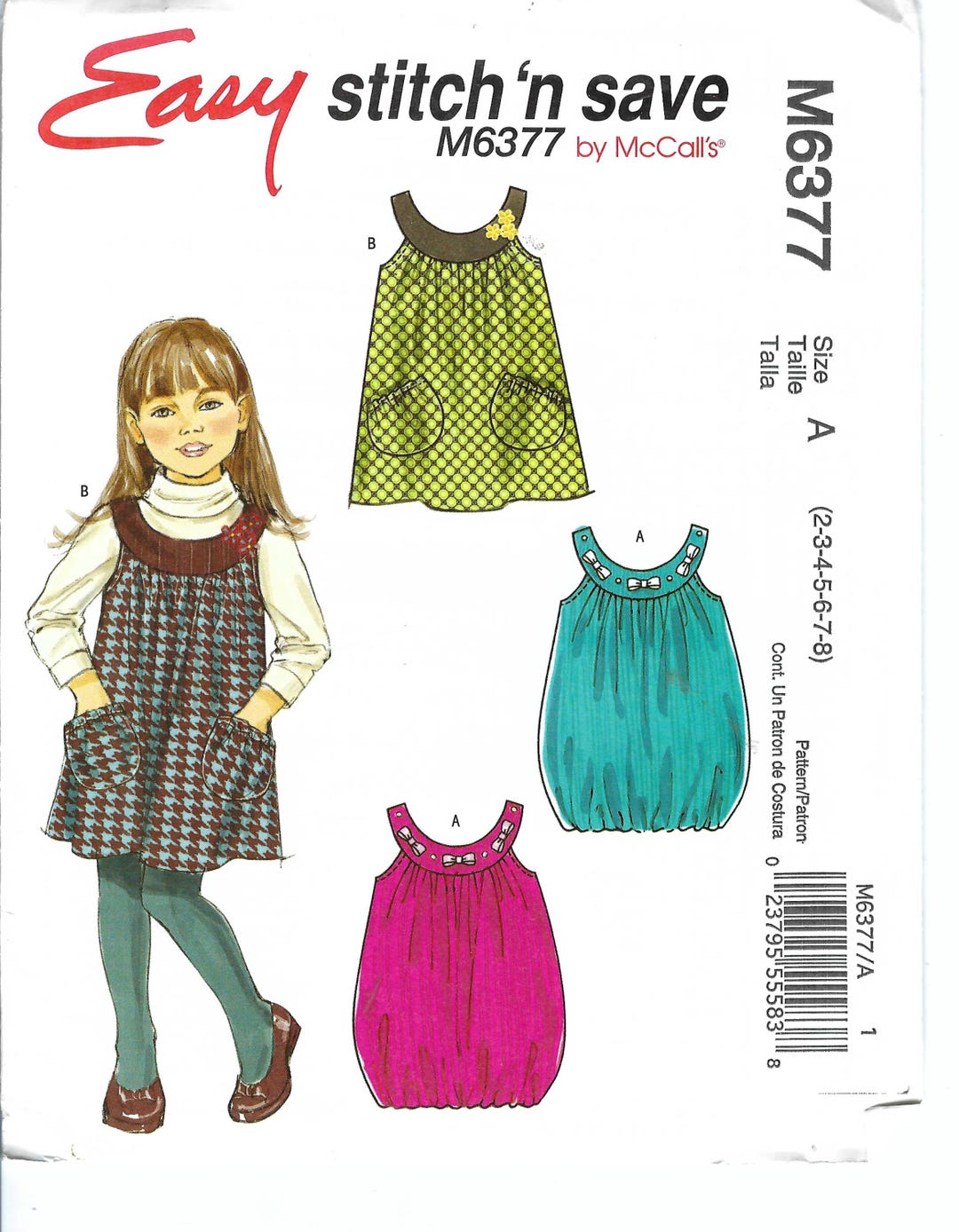 Uncut Mccalls Sewing Pattern 6377 Girls' JUMPERS Pockets 2 Styles 2-8 ...