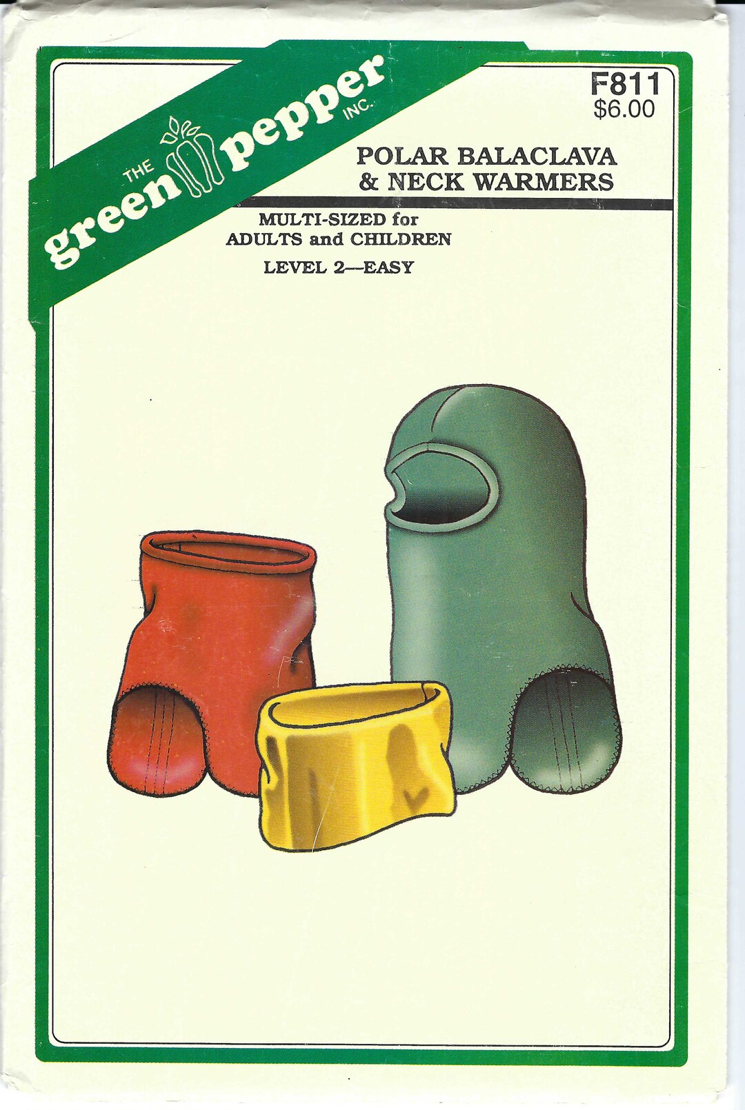 Uncut Green Pepper Sewing Pattern Polar Balaclava & Neck Warmers Pattern in Kids and Adult Sizes ...