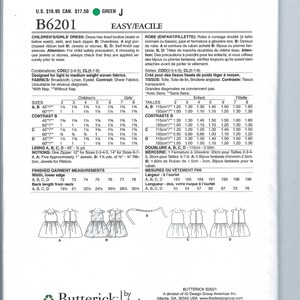 Uncut Butterick Sewing Pattern 6201 Kids Dresses Slight Drop Waist Full ...