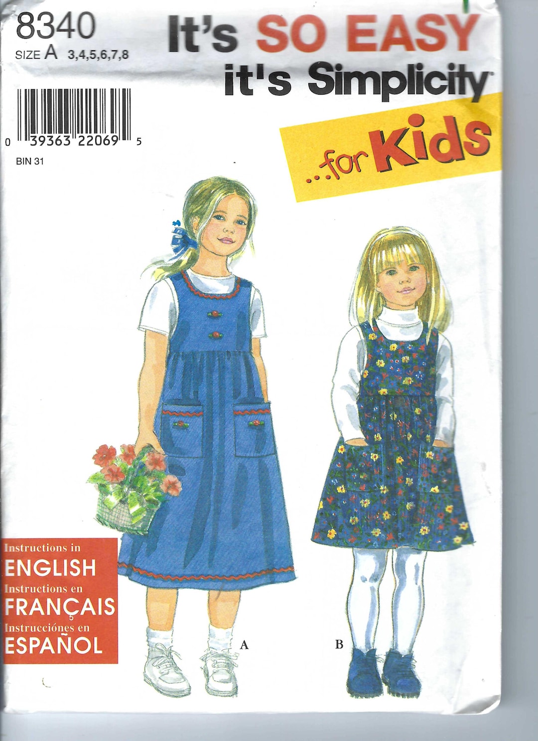 Uncut Vintage Simplicity Sewing Pattern 8340 Child's Jumper Size 3-8 FF ...