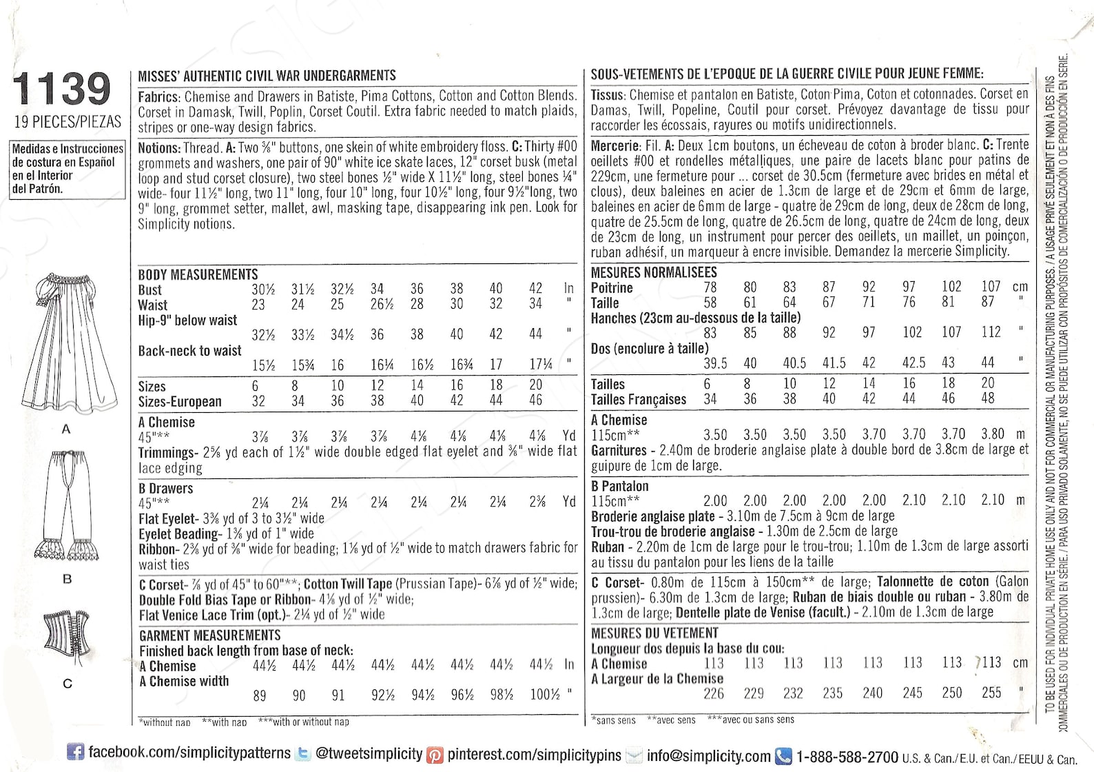 Uncut Simplicity Sewing Pattern 9769 1139 Civil War Under Garments ...