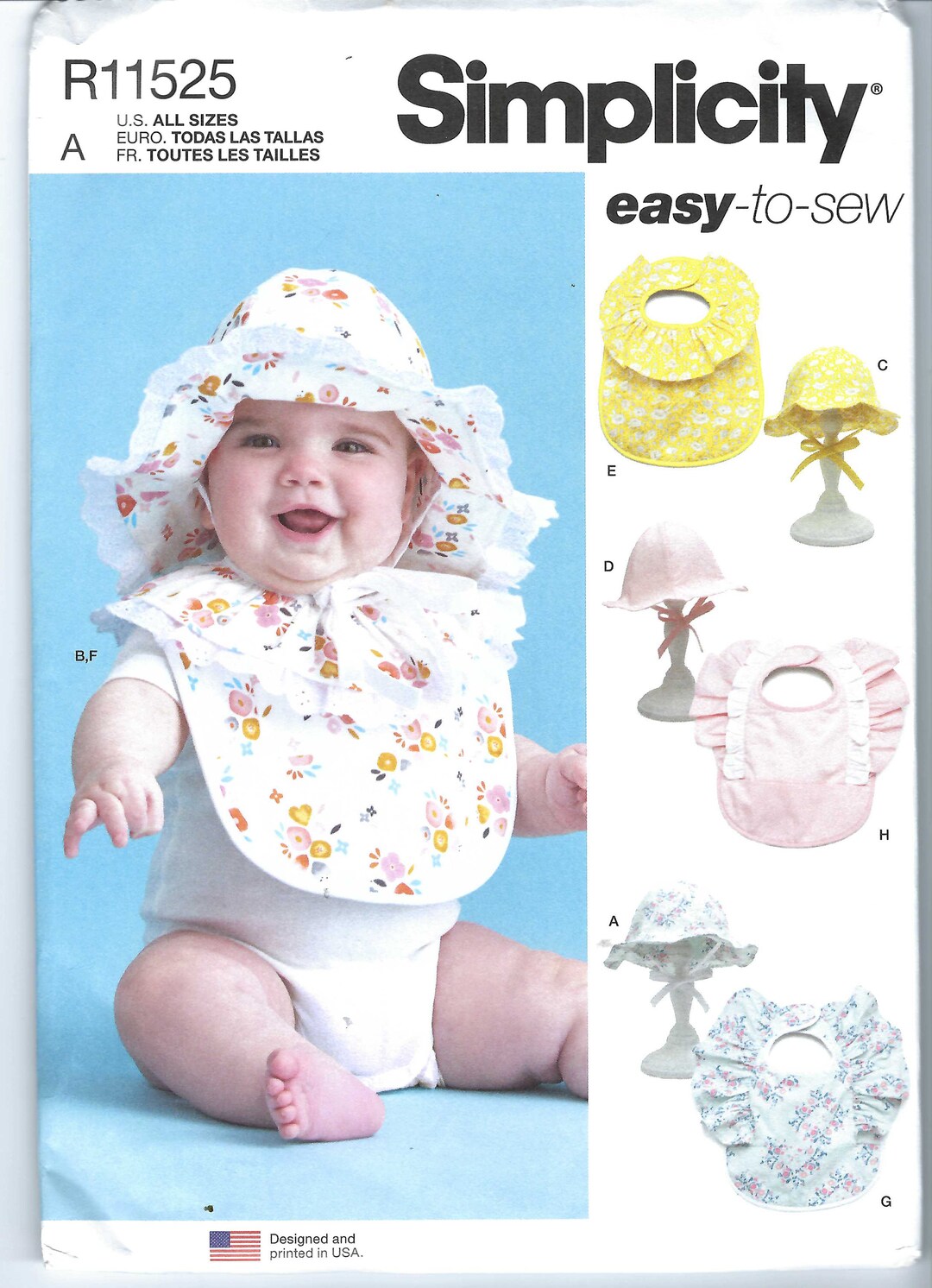 Uncut Simplicity Sewing Pattern Baby Bibs and Hats, Ruffle Bibs, Bucket ...
