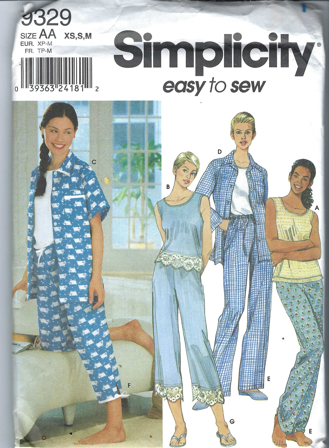 Uncut Simplicity Sewing Pattern 9329 Misses' Sleepwear Pajama's Pj's ...