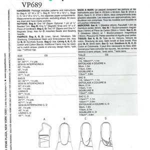 Uncut Vogue Sewing Pattern 689 8274 Accessories Handbags Sewing Pattern ...