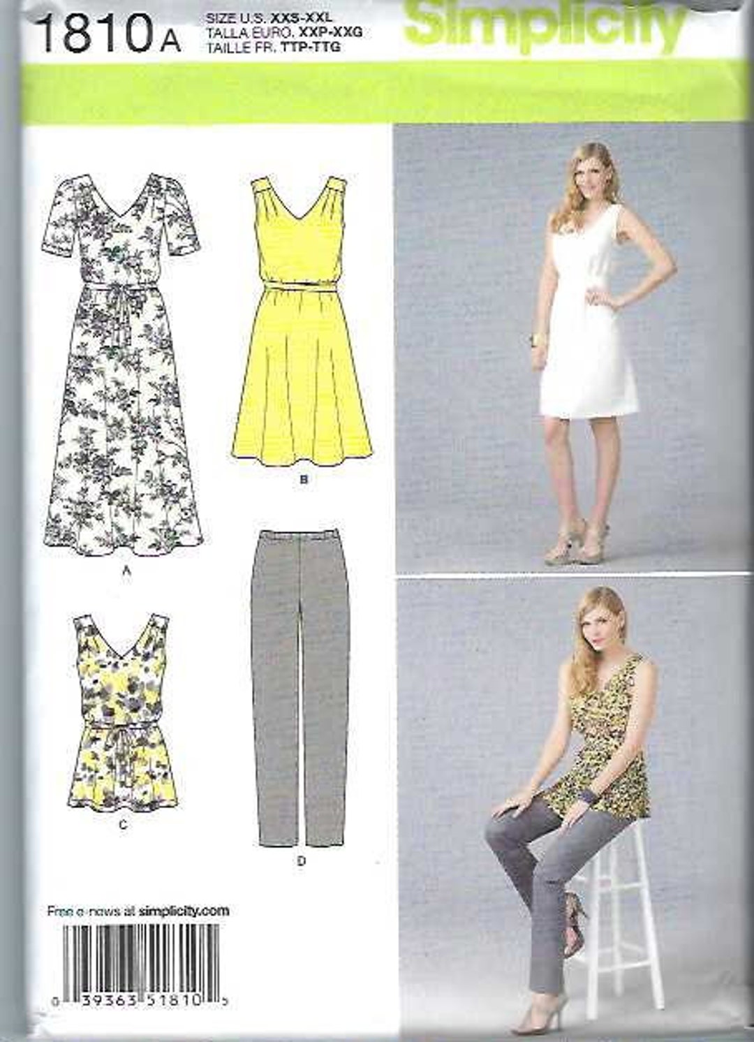 Uncut Simplicity Sewing Pattern 330 1810 Misses Pullover Dress in Two ...