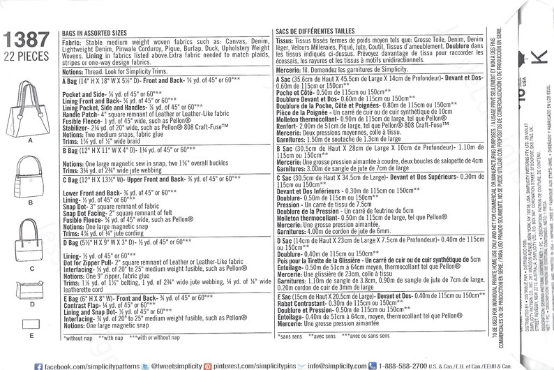 Uncut Simplicity Sewing Pattern 1387 Nautical Bags in Assorted | Etsy