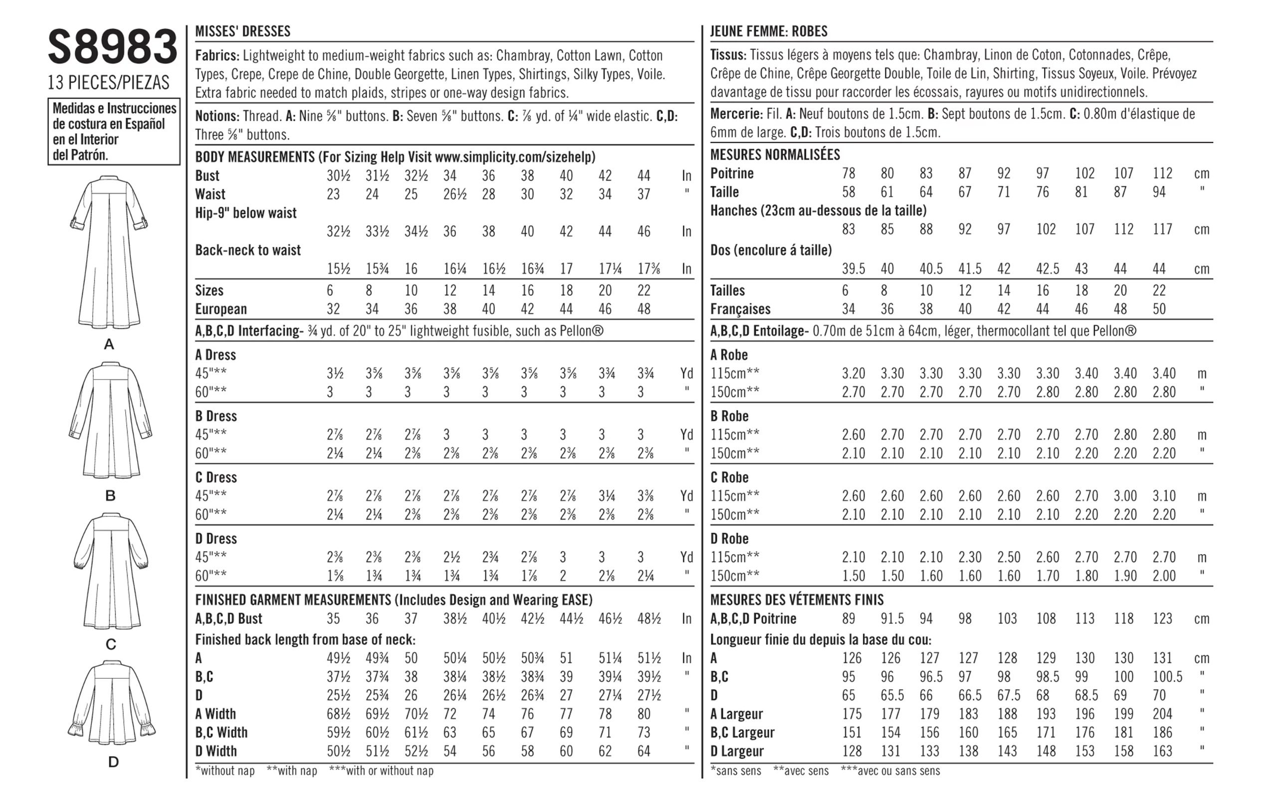 Uncut Simplicity Sewing Pattern R 10251 10251 8983 S8983 Misses ...