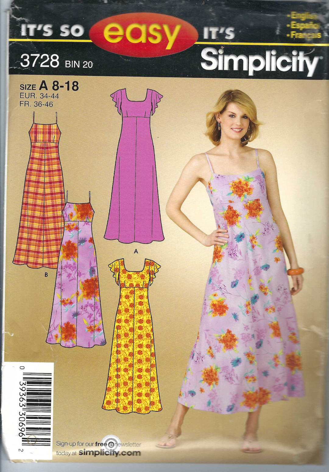 Uncut Simplicity Sewing Pattern Misses Easy Sleeveless Dress Pattern ...
