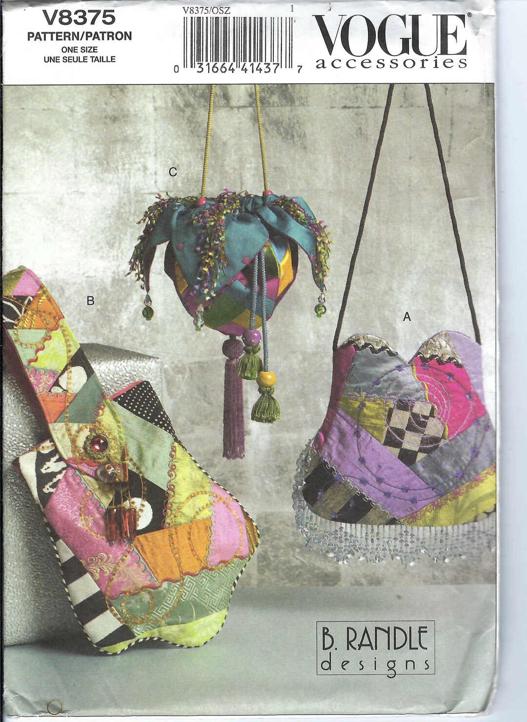 UNCUT Vogue Sewing Pattern Accessories Randle Designs 8375 Handbags FF ...