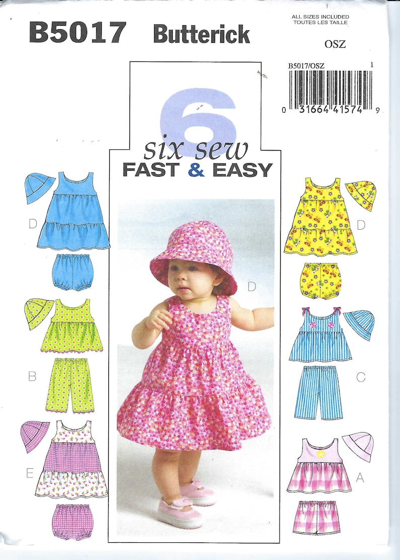 Uncut Butterick Sewing Pattern 5017 Easy Infant Baby Toddler Dress Top ...