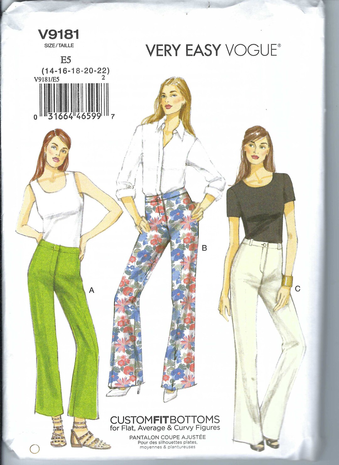 Uncut Vogue Sewing Pattern Womens Pants, Bootcut Pants, Cropped Pants ...