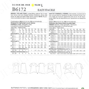 UNCUT Butterick Sewing Pattern 6172 Womens Pullover Top in 4 Variations ...