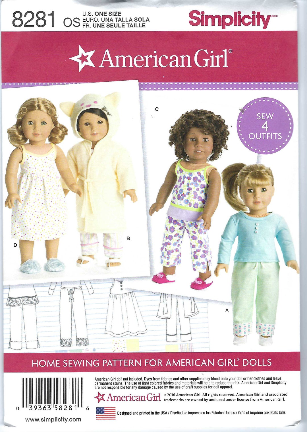 Uncut Simplicity Sewing Pattern 18 Inch Doll Clothes Pattern Doll ...