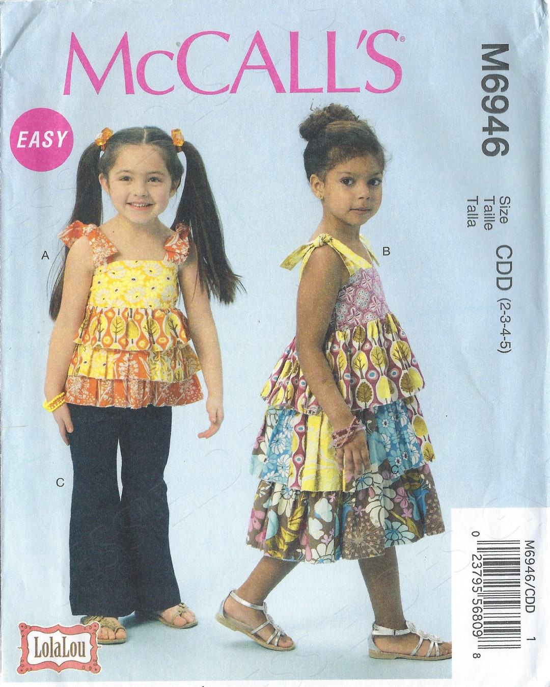 Uncut Mccalls Sewing Pattern 6946 Girls' Ruffled Top, Dress and Pants ...
