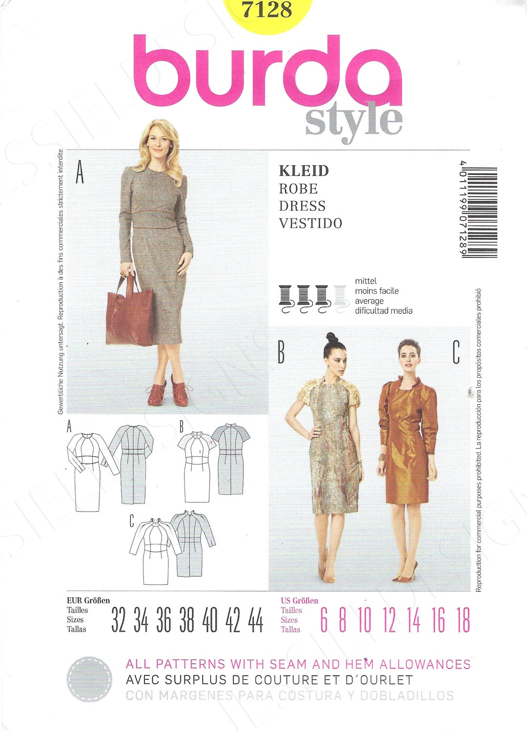 Uncut Burda Sewing Pattern 7128 Size 6-8-10-12-14-16-18 Skirt/dress ...