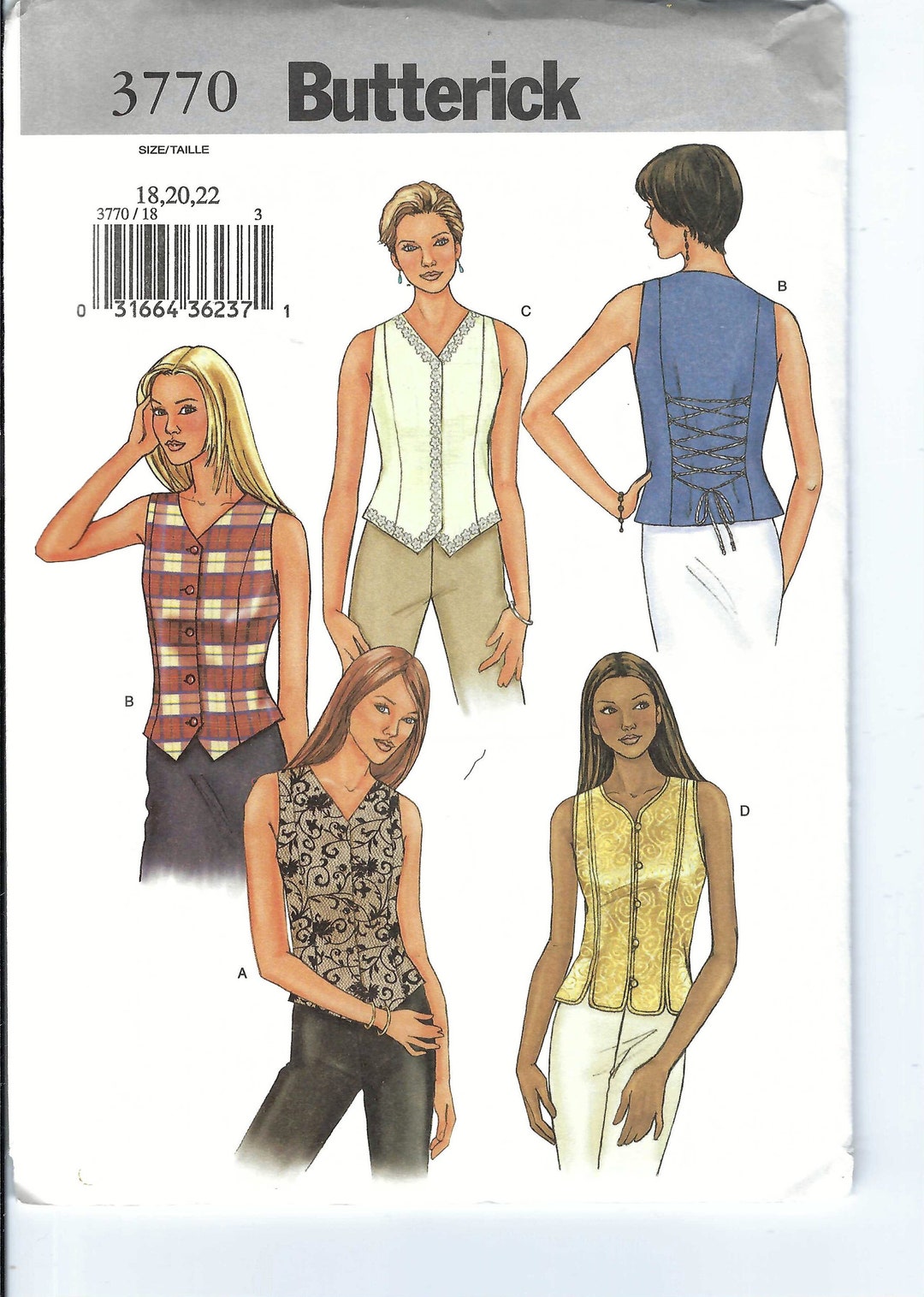 Uncut Butterick Sewing Pattern 3770 Misses Misses' Petite Vest Sizes 18 ...