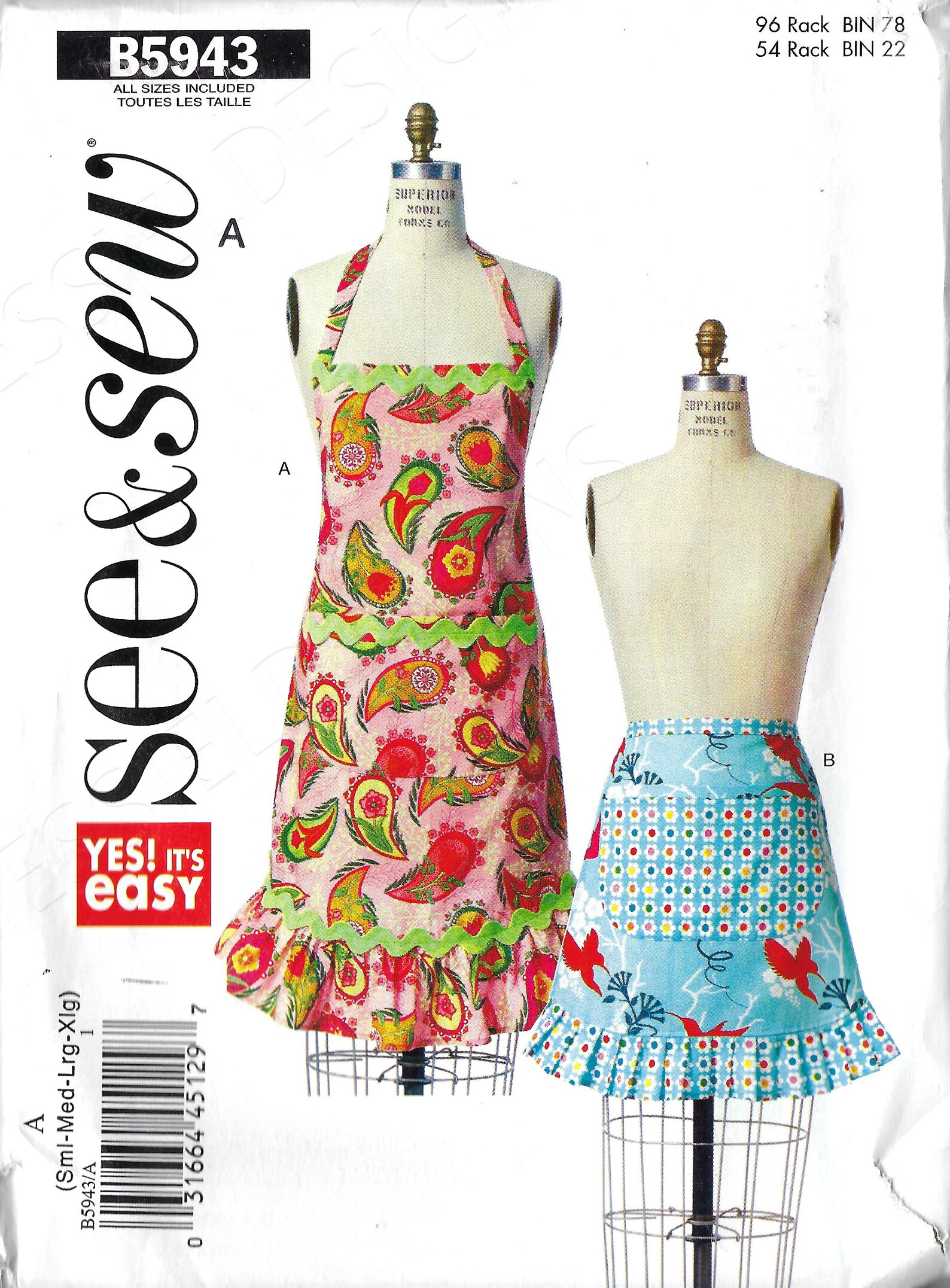 Uncut Butterick Sewing Pattern 5943 to Make Aprons Size S-xl - Etsy