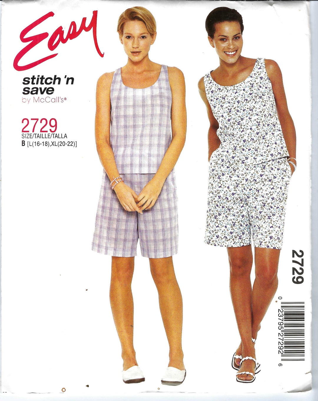 Uncut Mccall Sewing Pattern Top and Pull-on Shorts Pattern 2729 Size L ...