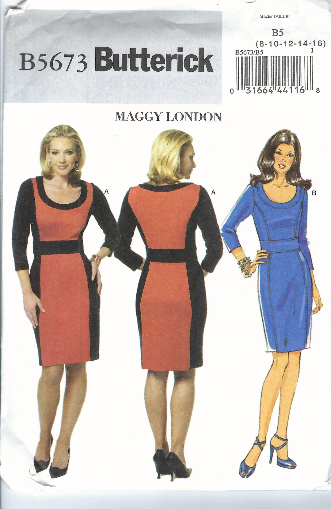 Uncut Butterick Sewing Pattern 5673 Maggy London Color Block Dress ...