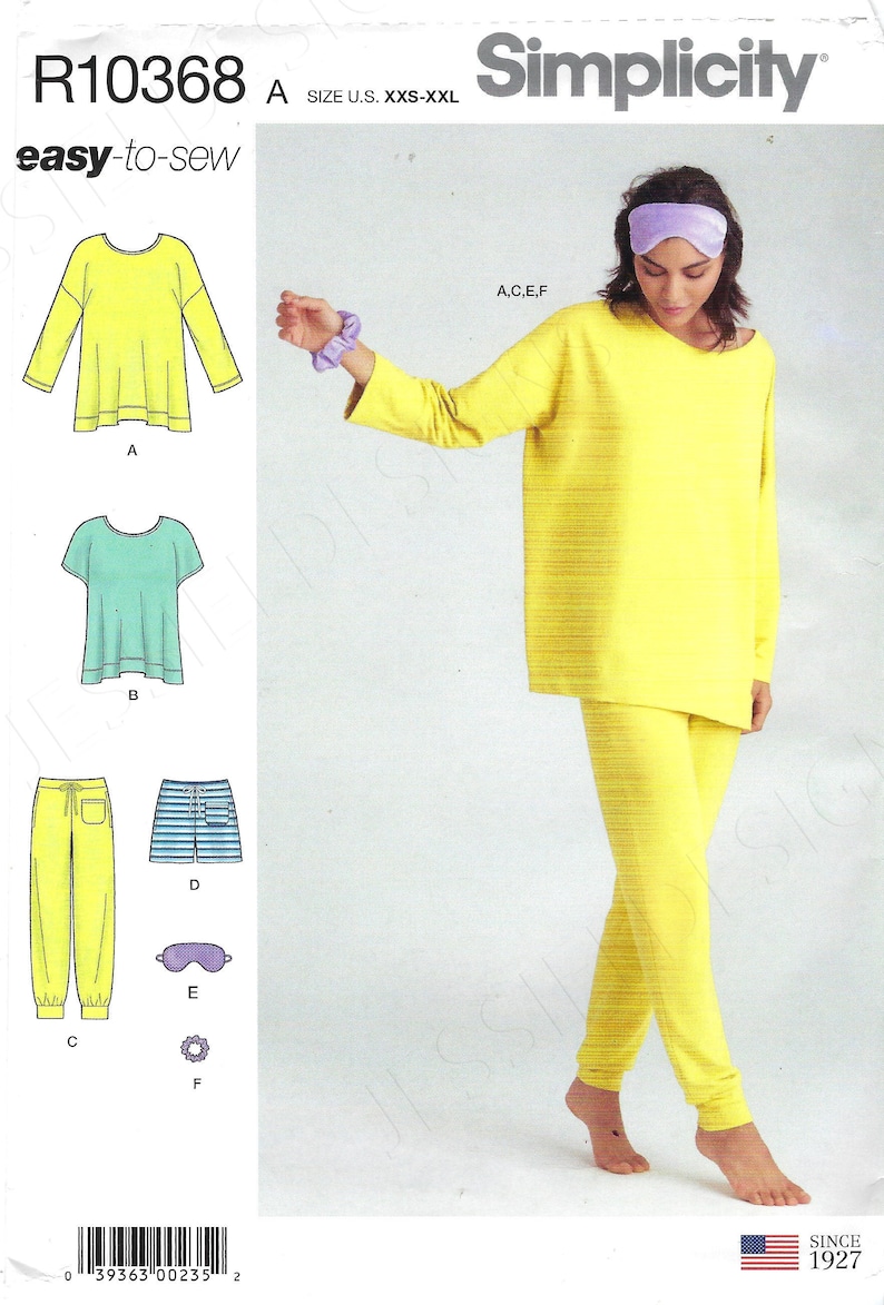 Uncut Simplicity Sewing Pattern 10368 9020 Misses' Sleepwear Knit Tops ...