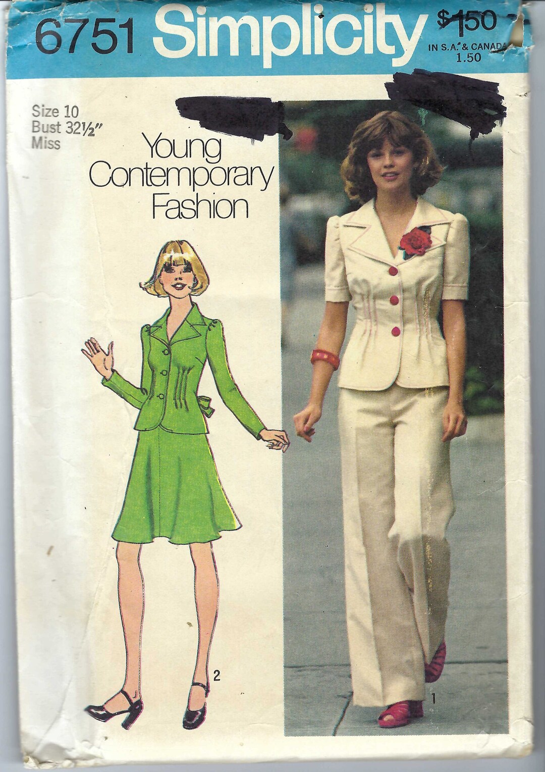 Uncut Vintage Simplicity Sewing Pattern 70s Fitted Jacket Skirt Pants ...