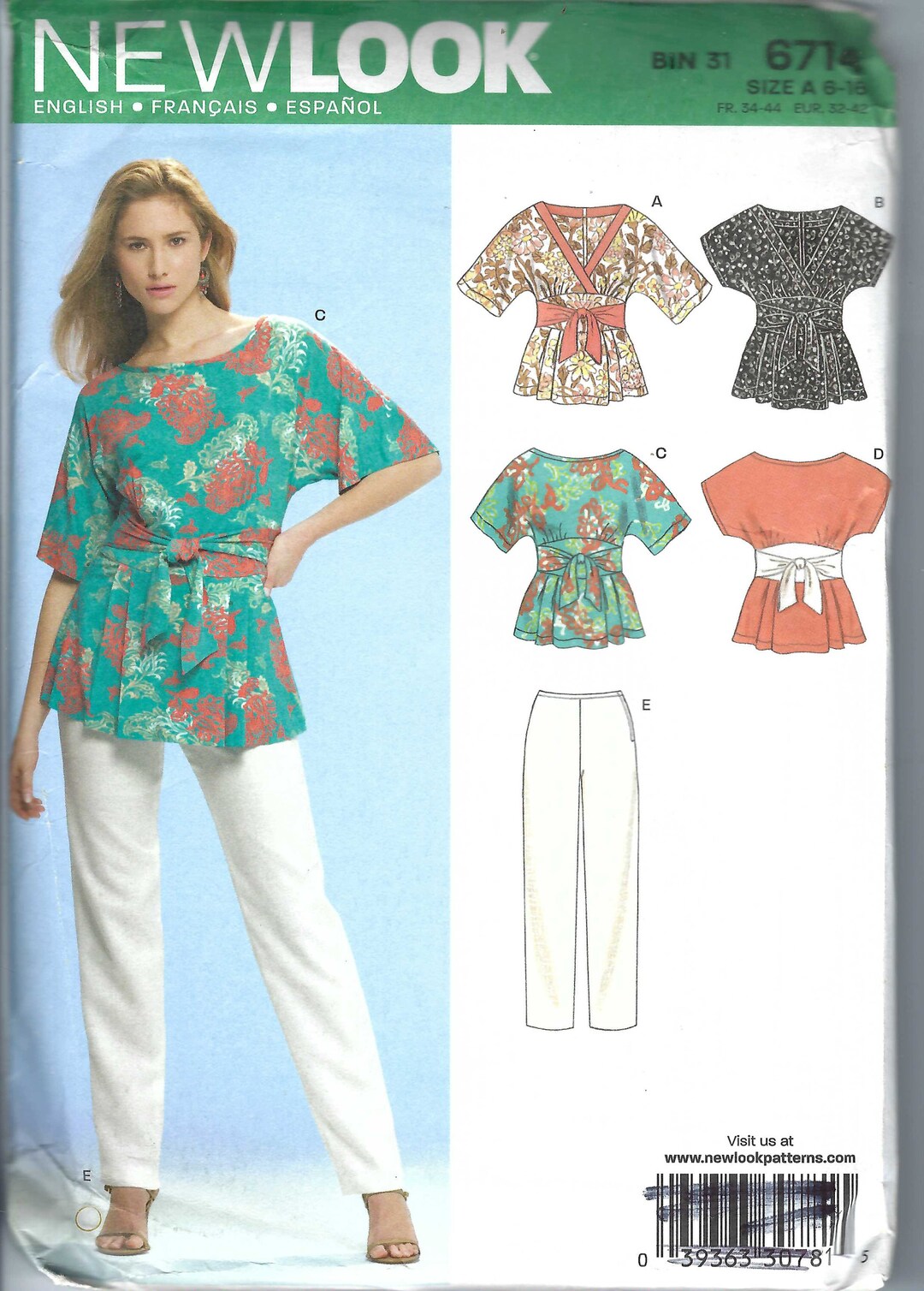 Uncut New Look Sewing Pattern Misses' Tops W/ Neckline, Sleeve ...