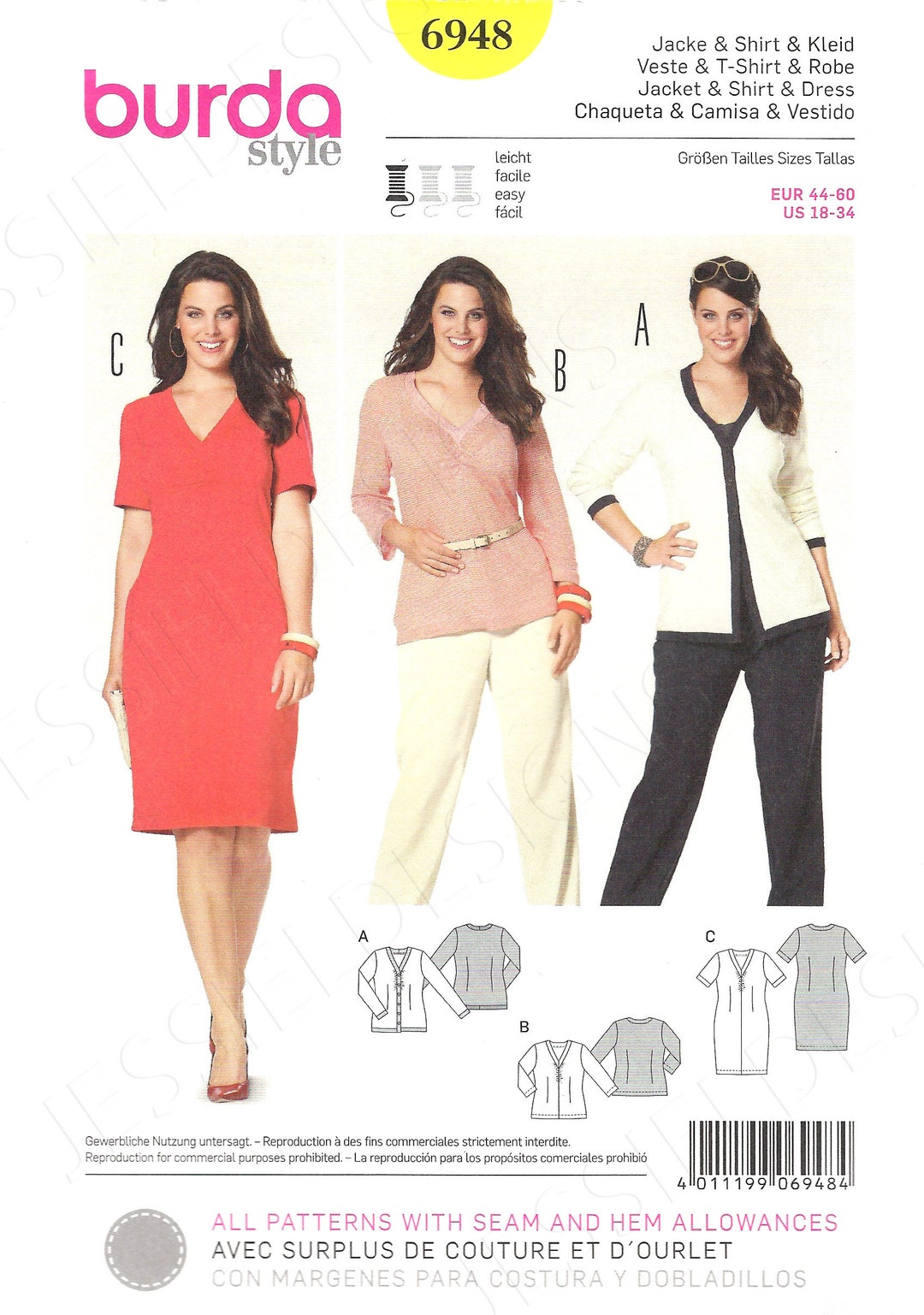 Uncut Burda Sewing Pattern 6948 Jacket & Shirt Dress Size 44 - 60 FF - Etsy