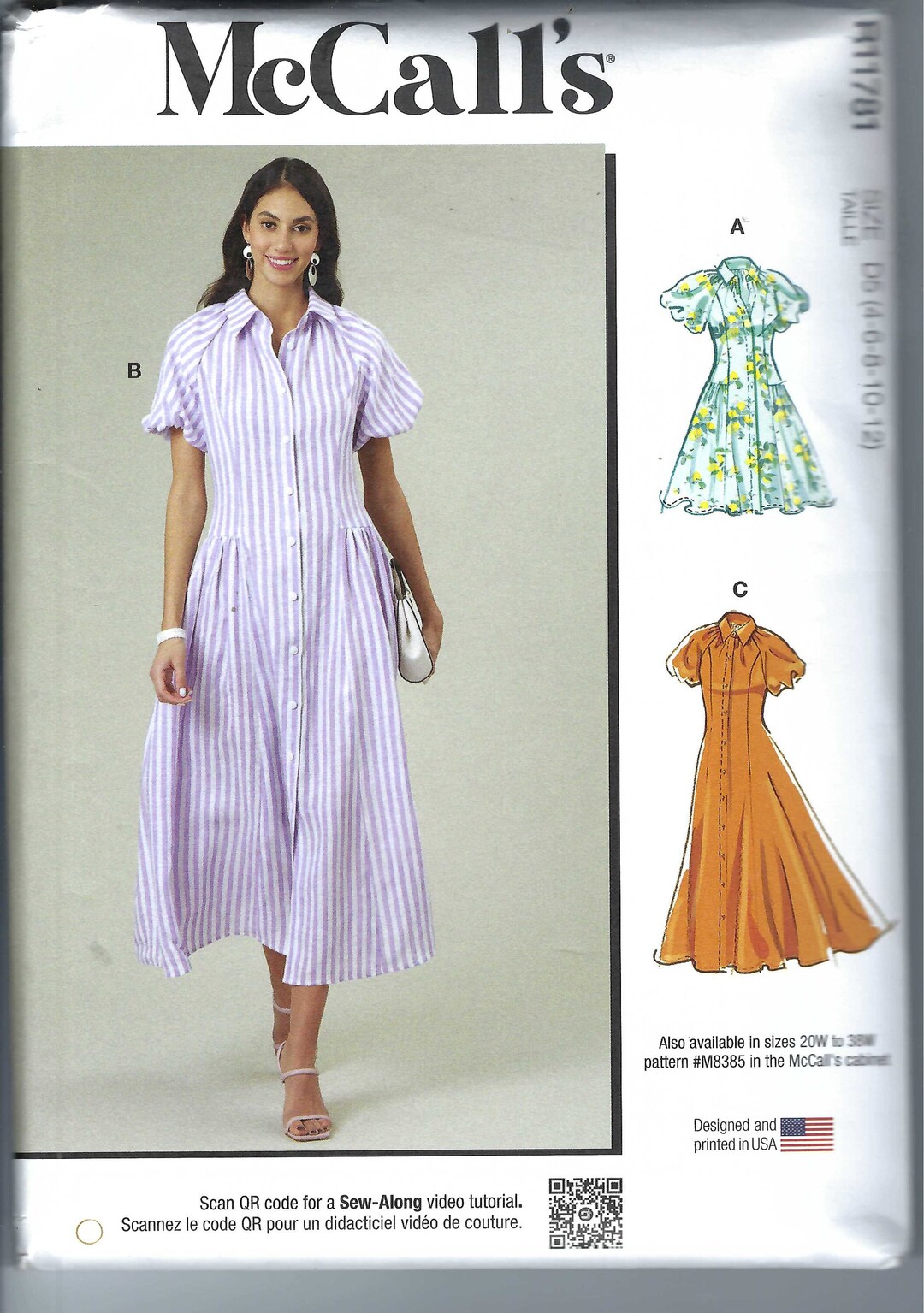 Uncut Mccalls Sewing Pattern 8384 11781~ Misses' Shirtdress 2 Lengths ...