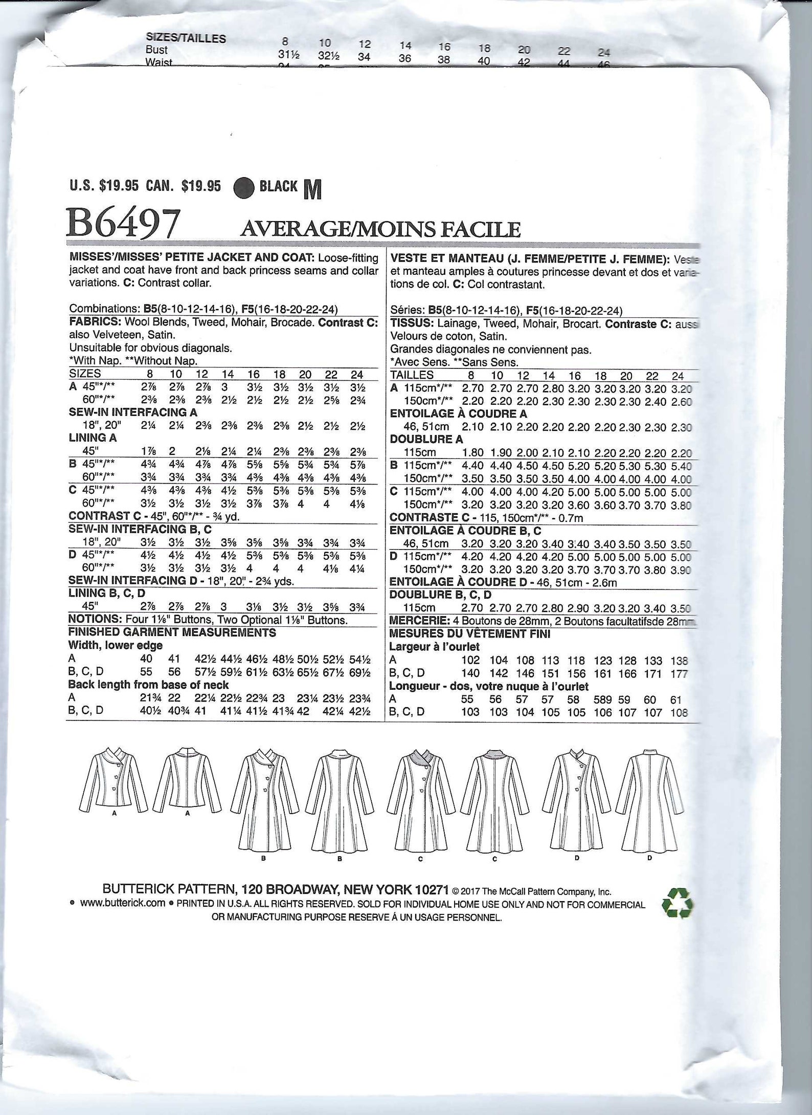 Uncut Butterick Sewing Pattern 6497 Misses' Petite Jacket | Etsy