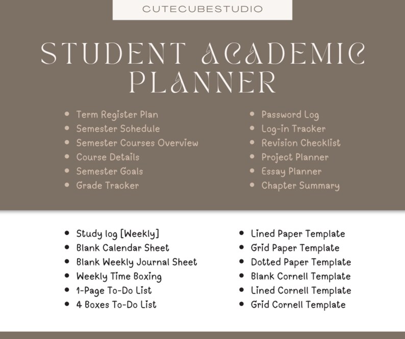 Printable Academic Planner Template for Student, Term Register, Course ...