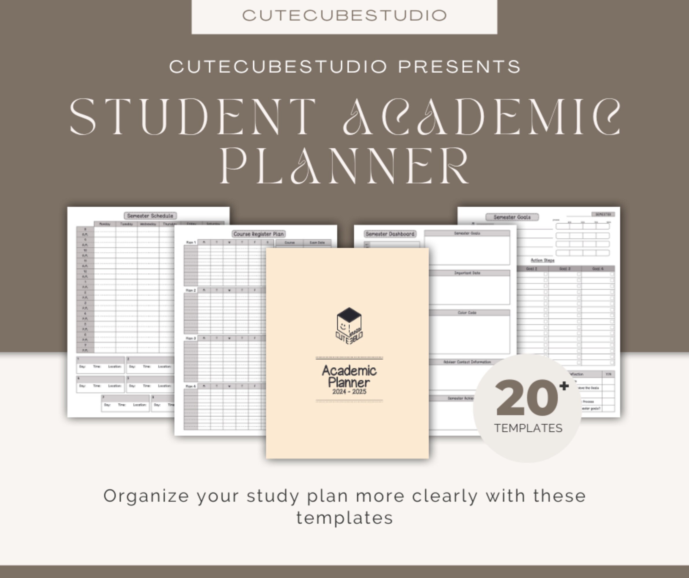 Printable Academic Planner Template for Student, Term Register, Course ...