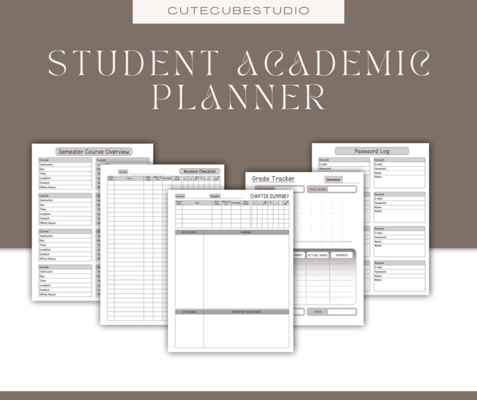 Printable Academic Planner Template for Student, Term Register, Course ...