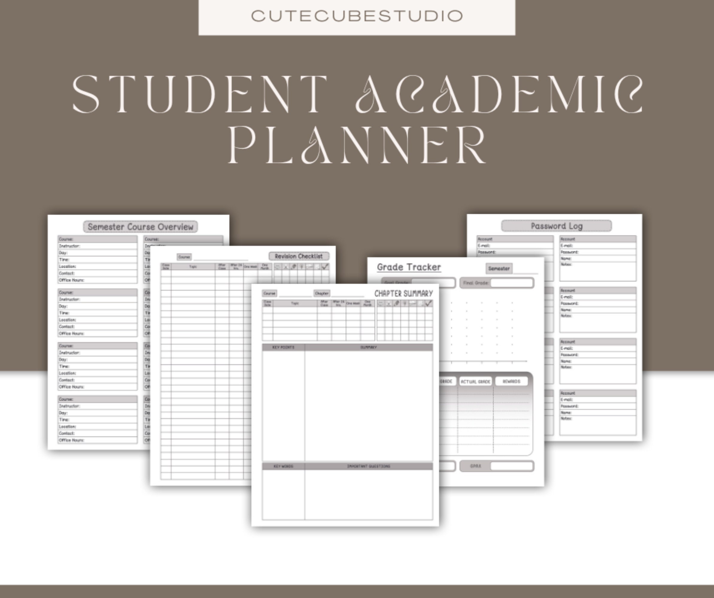 Printable Academic Planner Template for Student, Term Register, Course ...
