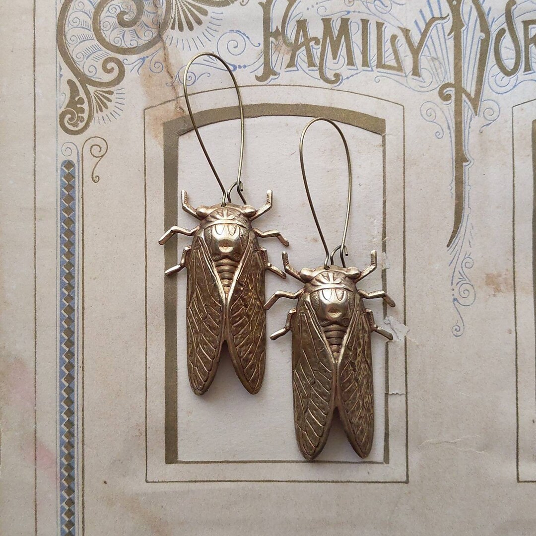Cicada Earrings - Golden Brass Bugs - Etsy