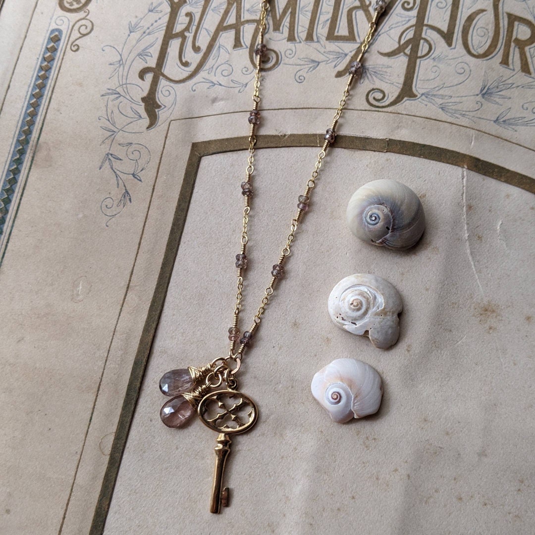 Beatrice Necklace - Sapphire, Sunstone, & Key - Etsy