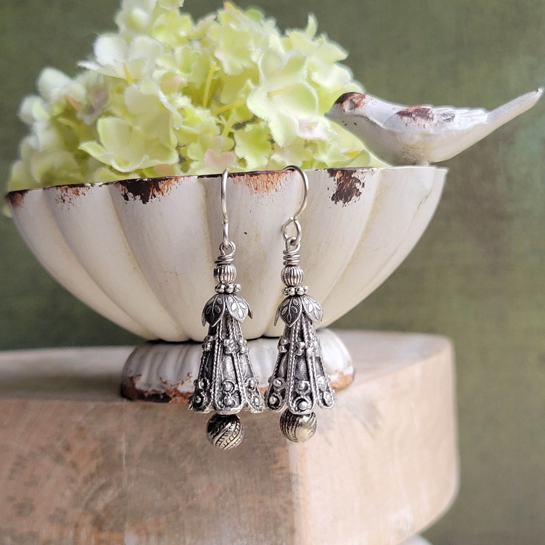 Ethereal Silver Frilly Filigree Cone Dangle Fairy Earrings - Etsy