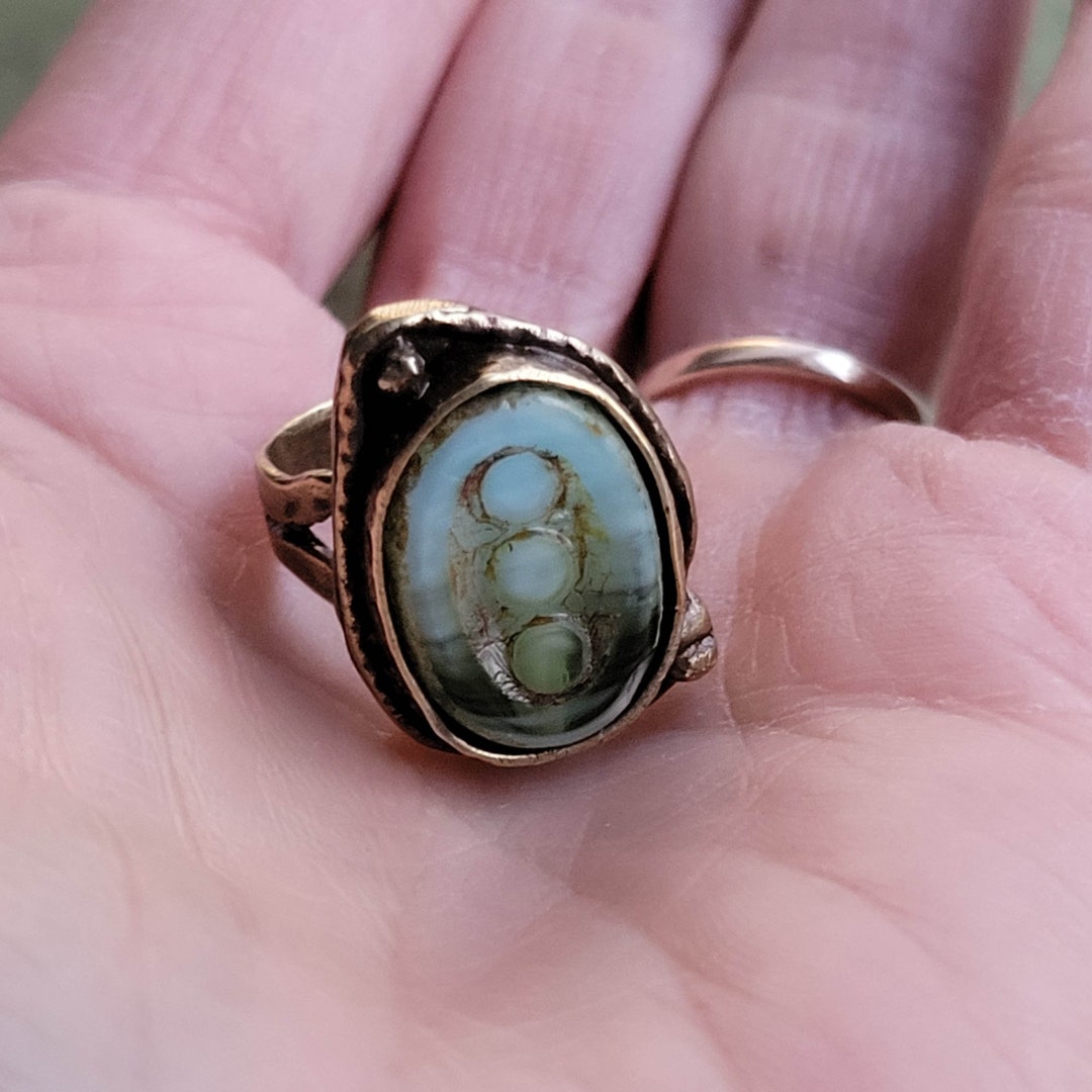 Bohemian Earthy Mossy Oval Opal Antique Bronze Ring - Etsy