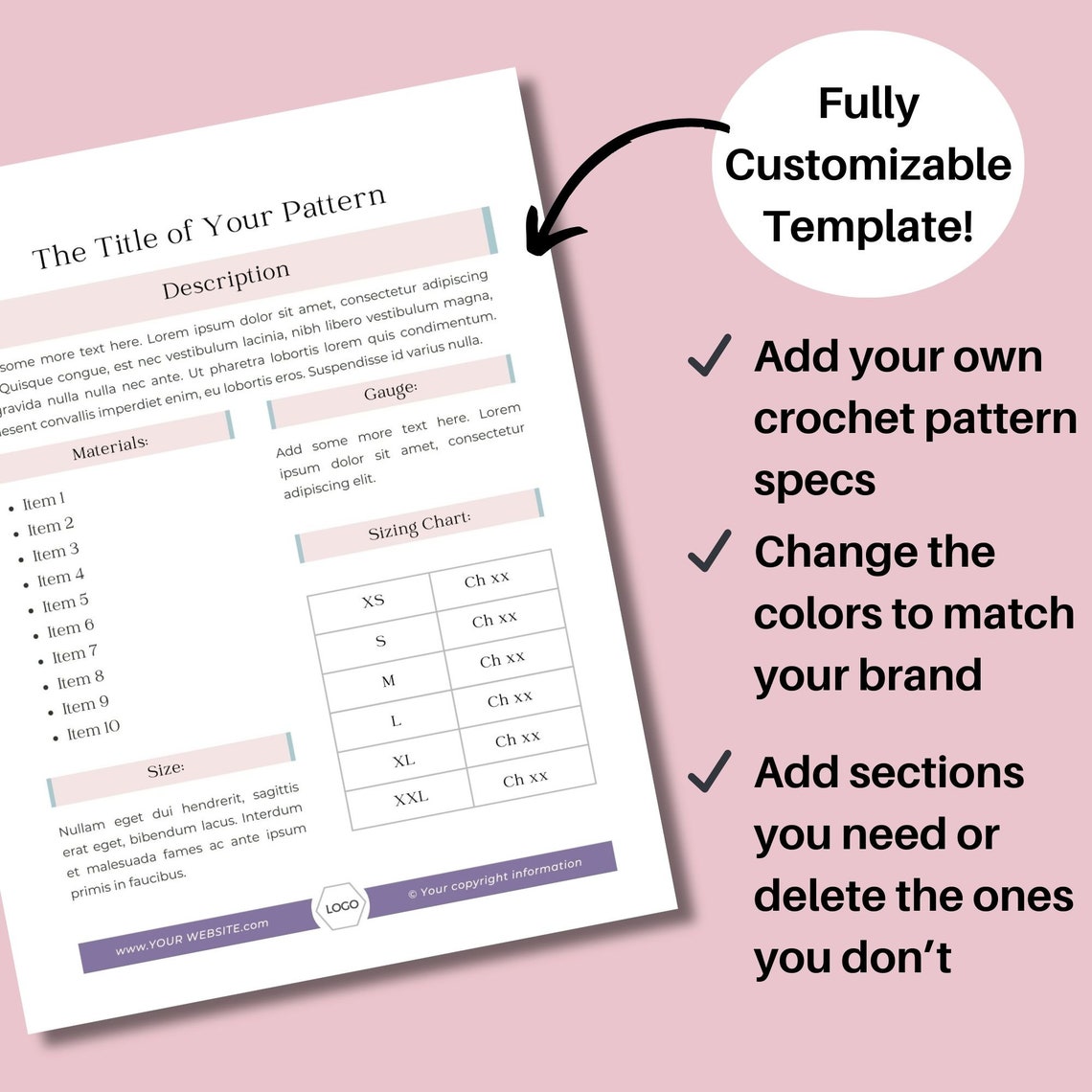 Crochet Pattern Template | Editable Canva Planner for Crochet Designers ...