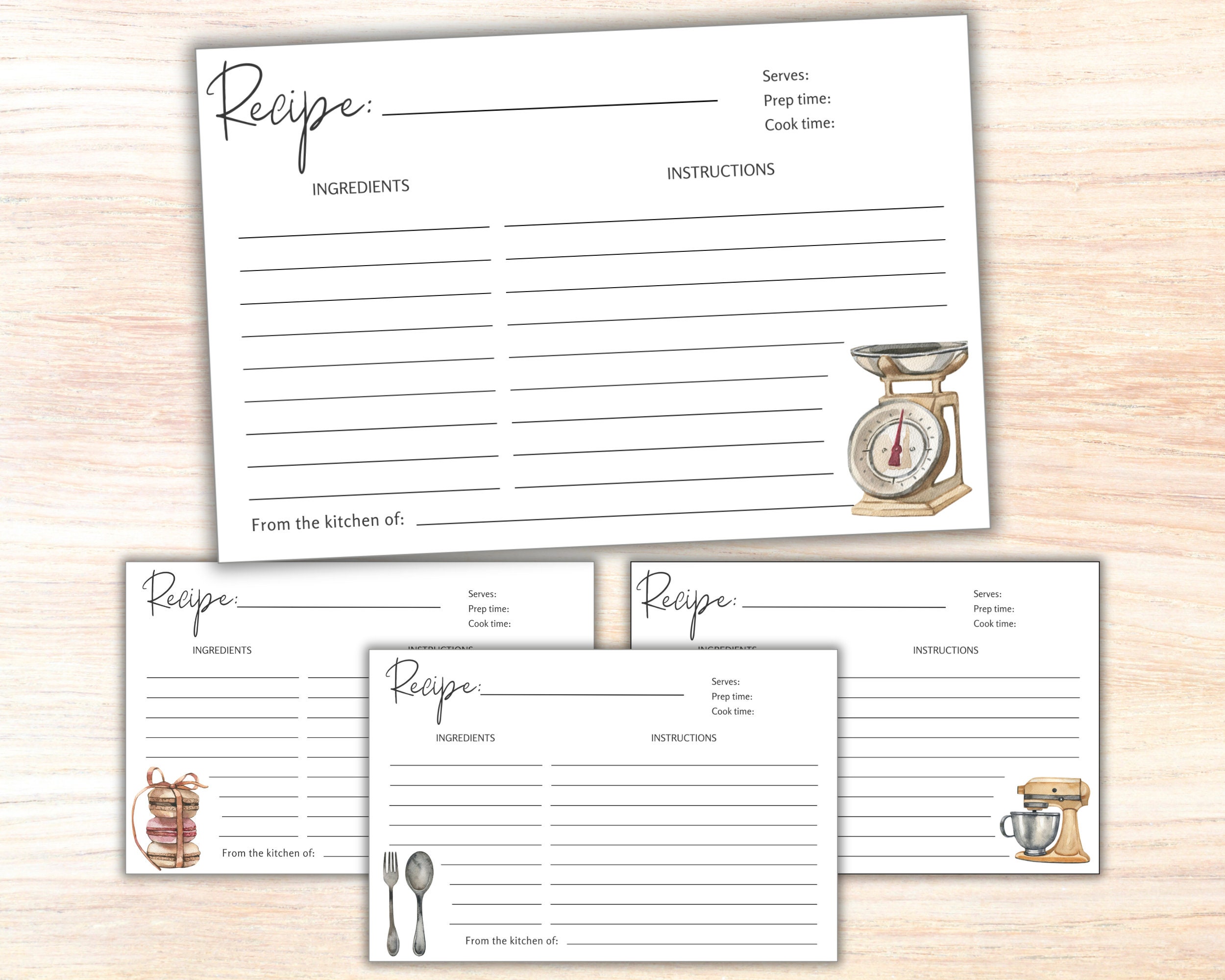 Printable Recipe Card Templates, Blank Recipes Cards Cute Vintage ...
