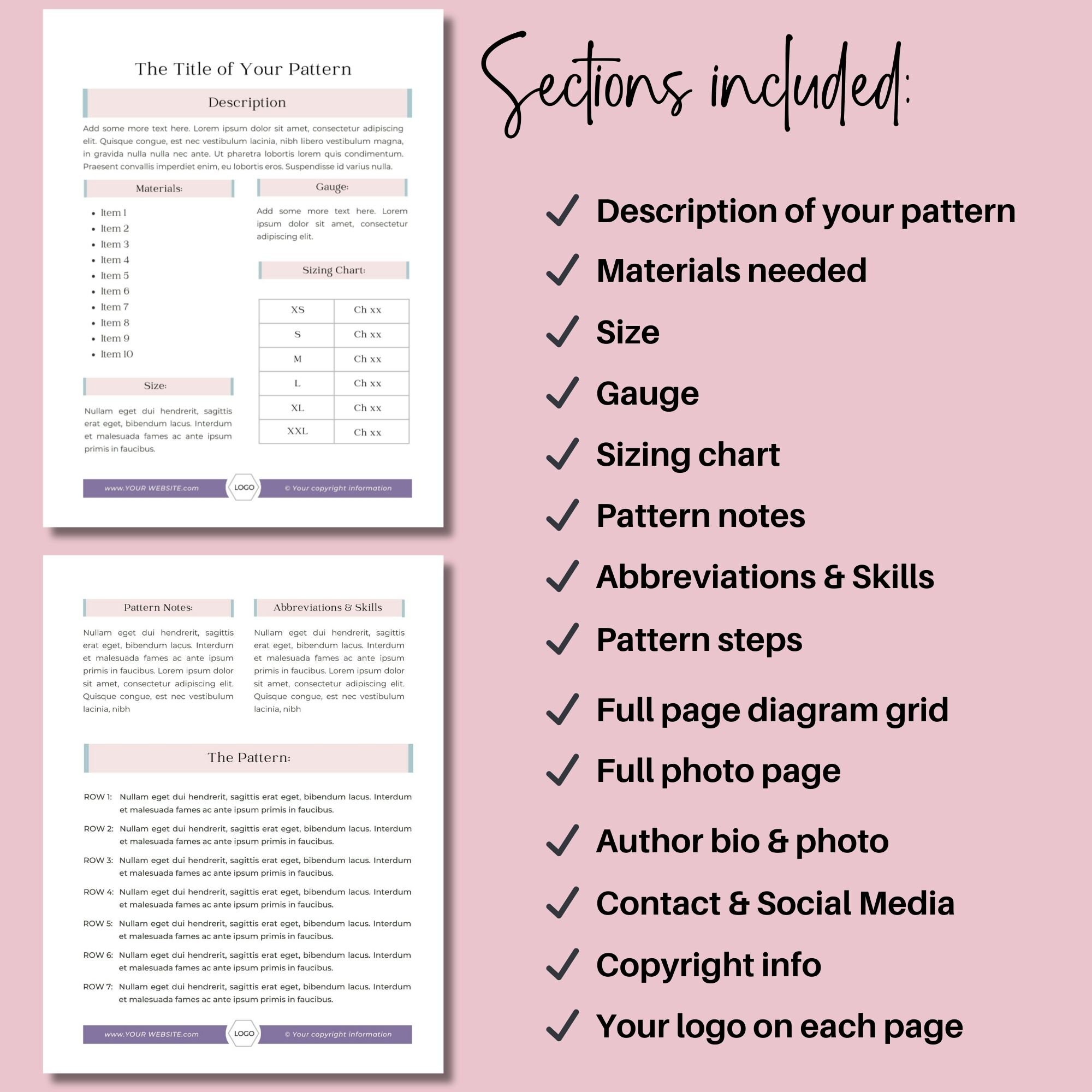 Crochet Pattern Template | Editable Canva Planner for Crochet Designers ...