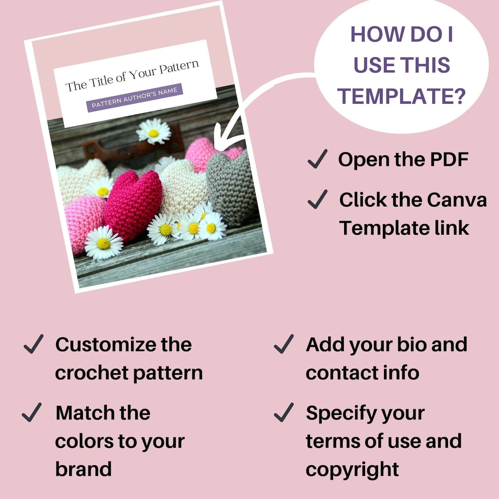 Crochet Pattern Template | Editable Canva Planner for Crochet Designers ...