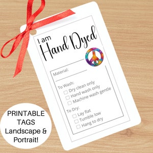 Laundry Care Tags for HAND DYED Fabrics and Gifts. Printable Fabric ...