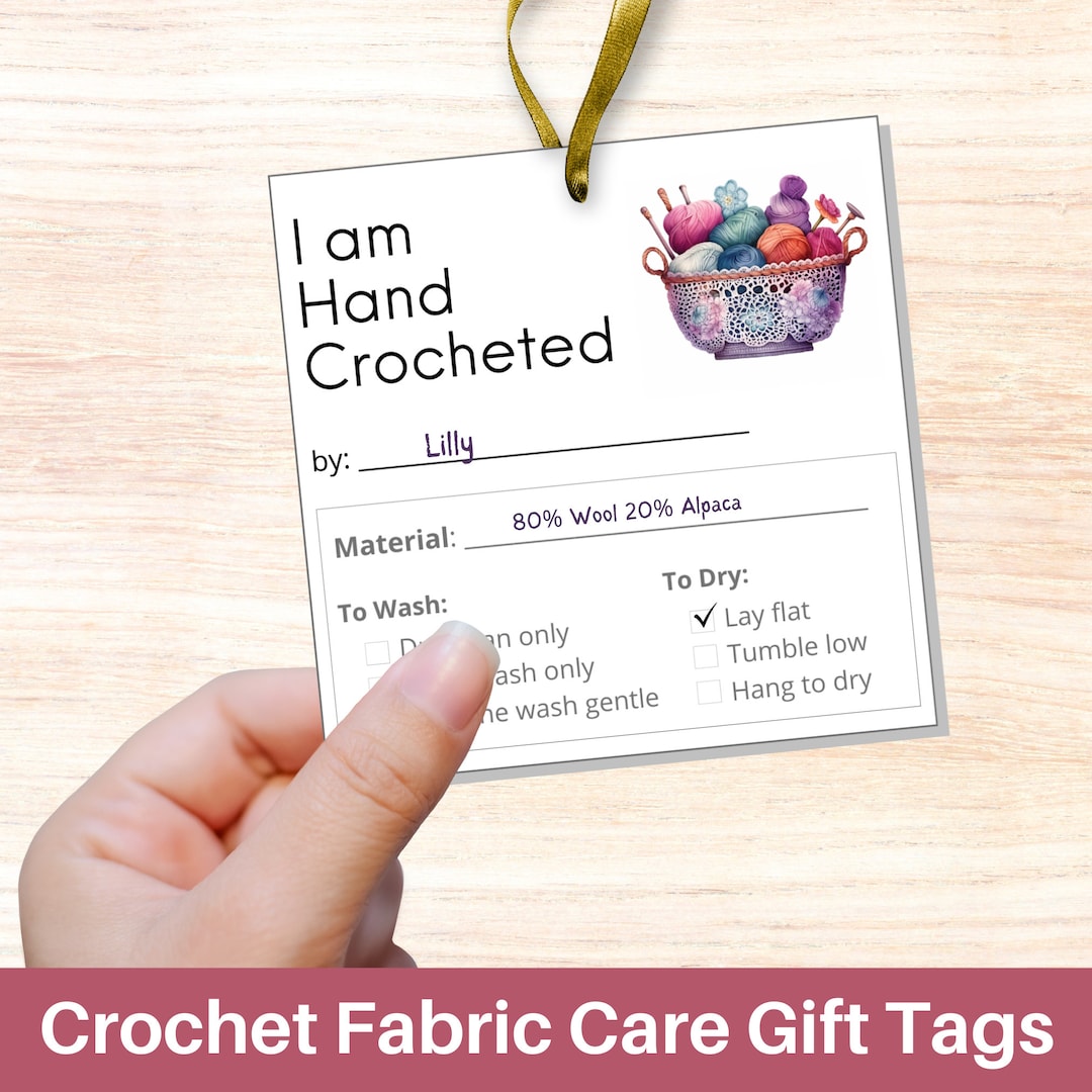 Crochet Tags for Handmade Items, Printable PDF Laundry Instructions ...