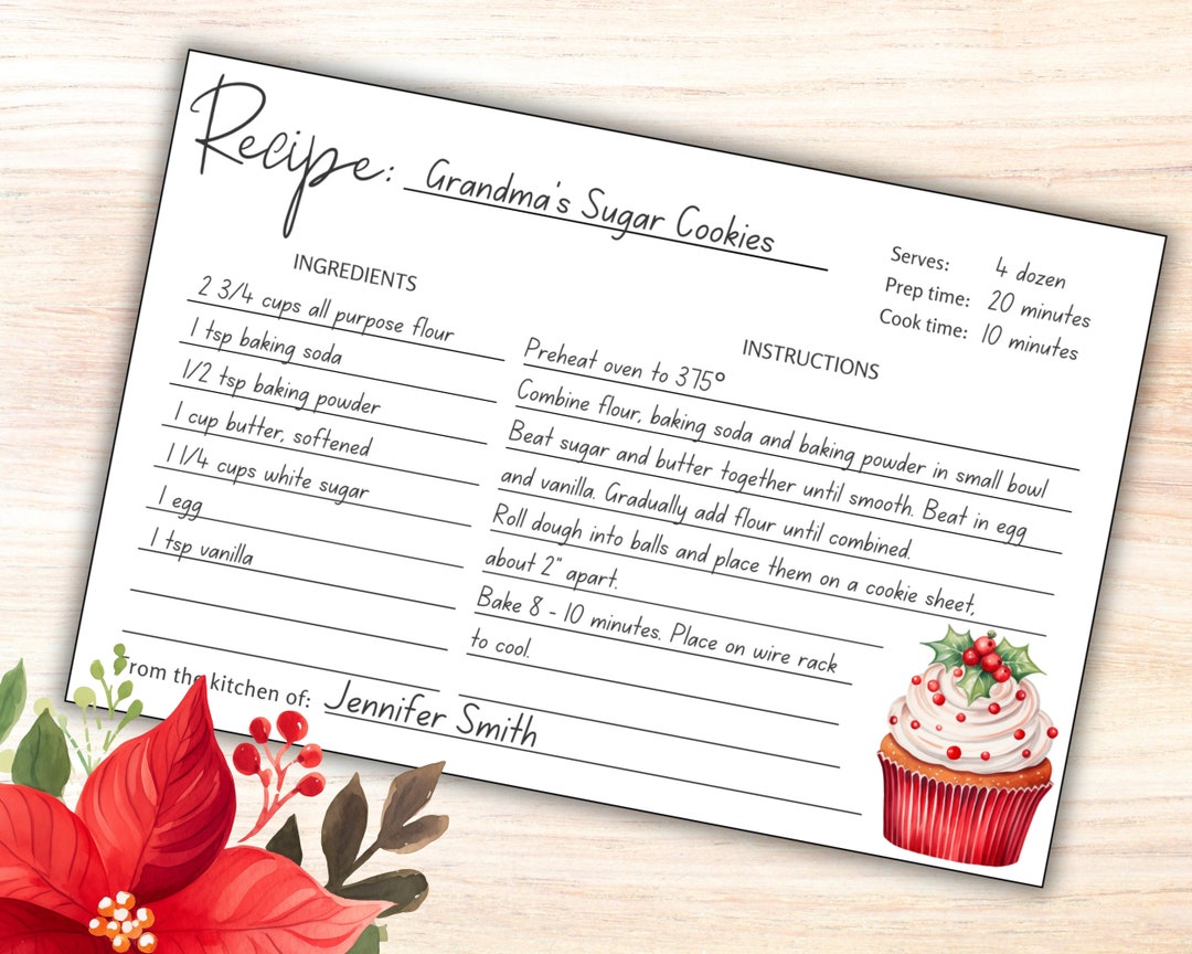 Vintage Recipe Cards Printable Christmas Template, Blank Recipes Card ...