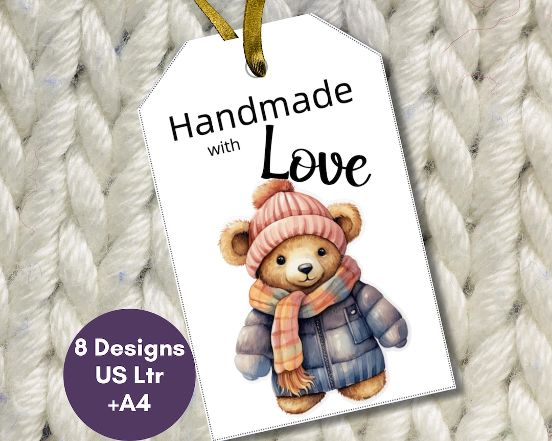 Handmade With Love Tags, Gift Tags for Hand Knit Crochet Christmas ...