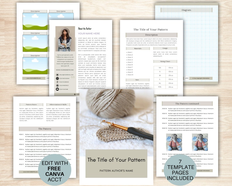 Crochet Pattern Template NEUTRAL, Editable Canva Design Tools to ...