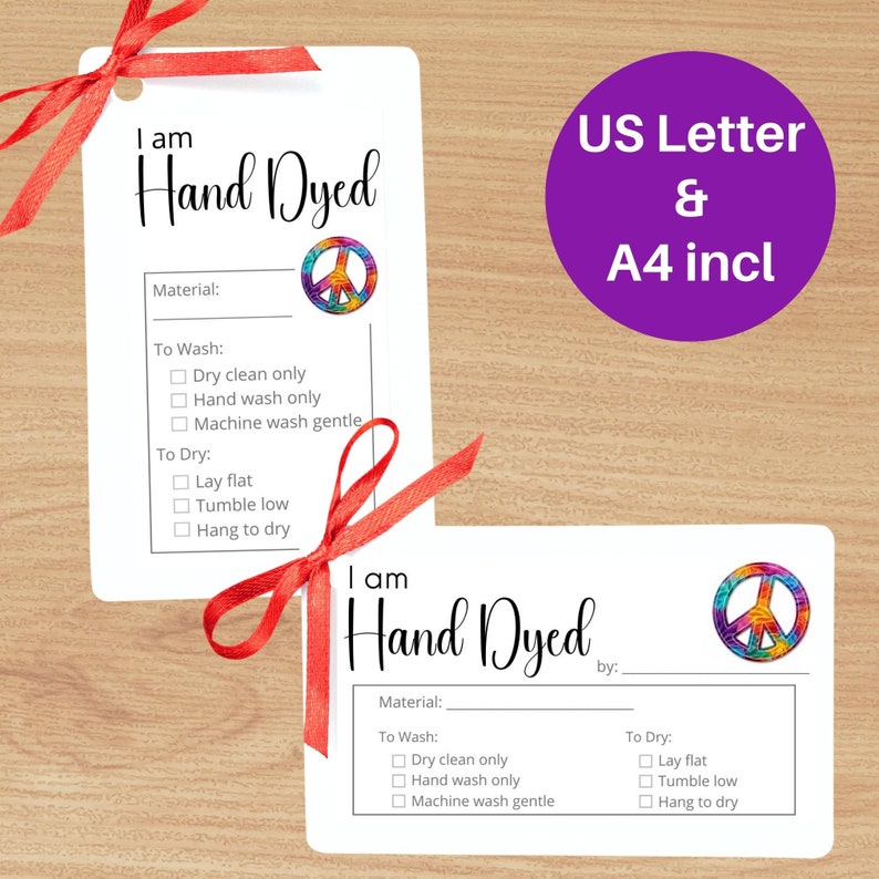 Laundry Care Tags for HAND DYED Fabrics and Gifts. Printable Fabric ...