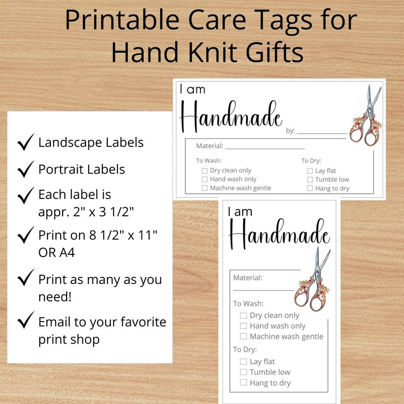 IM HANDMADE Printable Care Tag for Hand Crafted Gifts ~ Laundry Washing ...