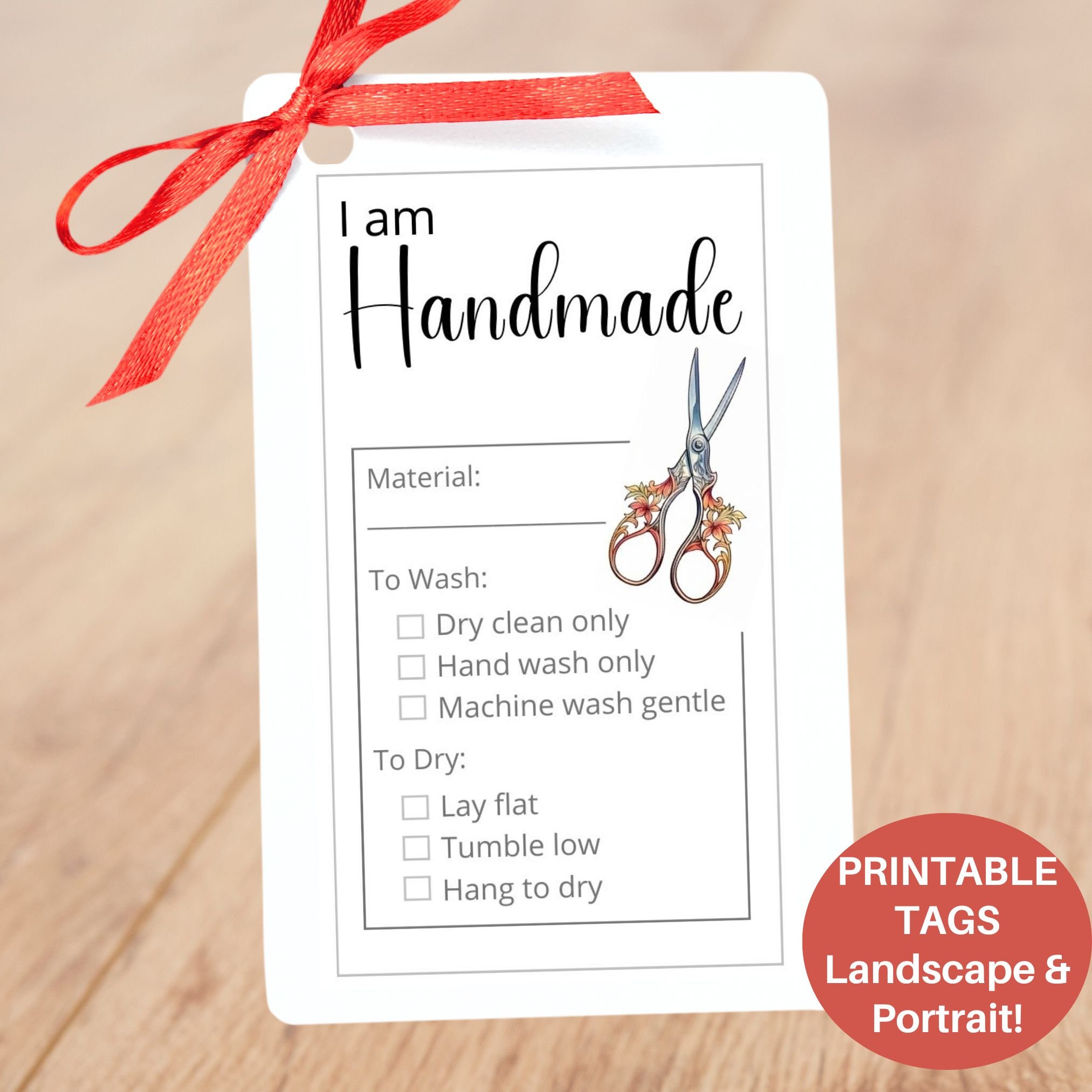 IM HANDMADE Printable Care Tag for Hand Crafted Gifts Laundry Washing ...