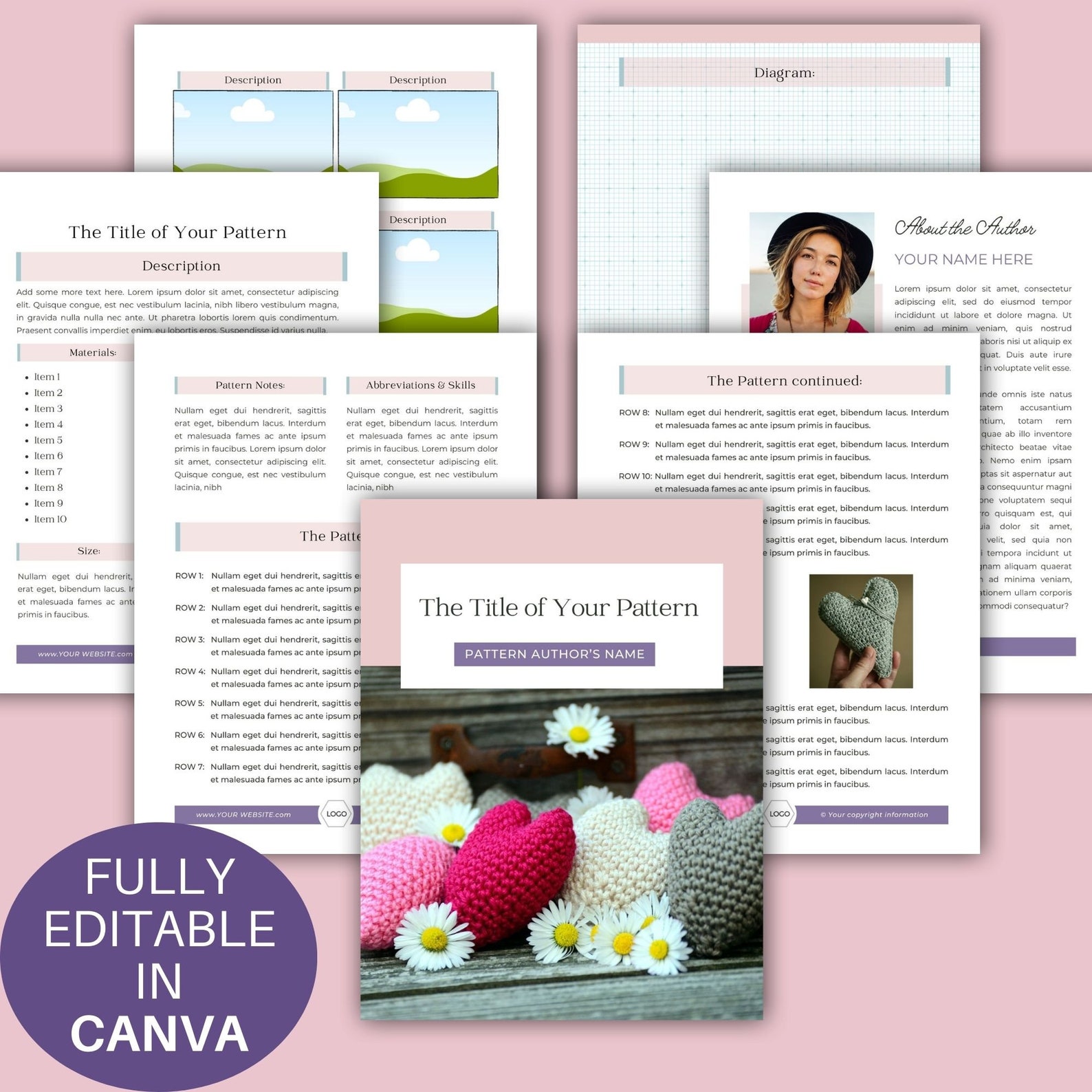 Crochet Pattern Template | Editable Canva Planner for Crochet Designers ...